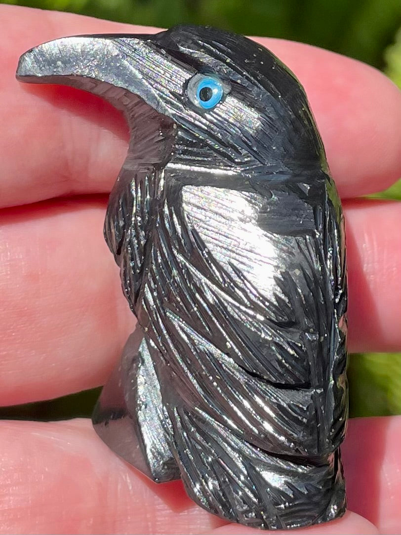 Small Black Obsidian Raven with Blue Eyes
