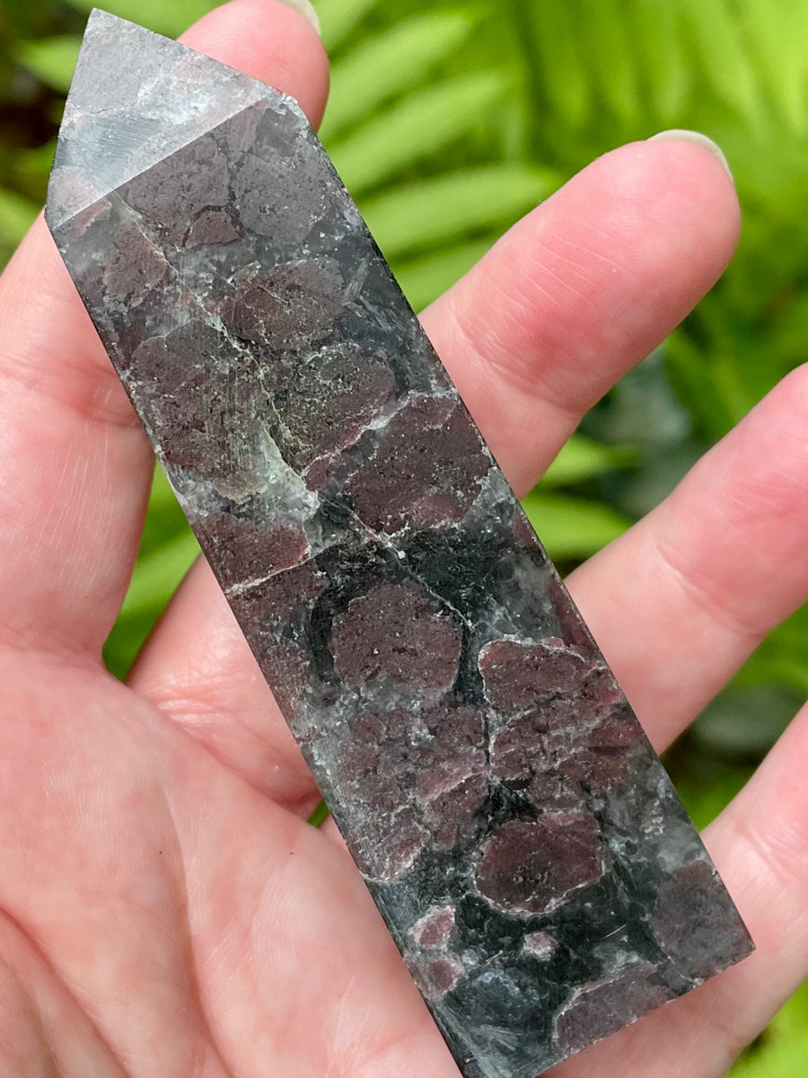 Large Garnet in Astrophyllite Obelisk