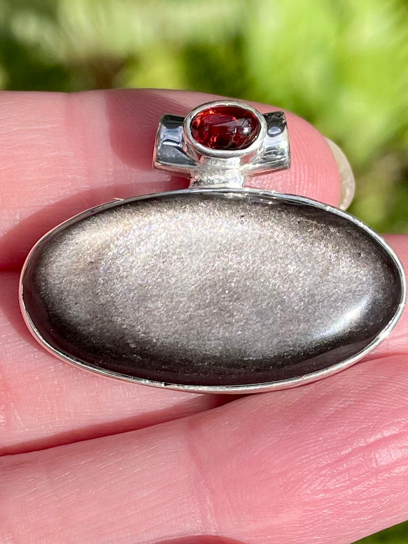 Gold Sheen Obsidian and Garnet Pendant